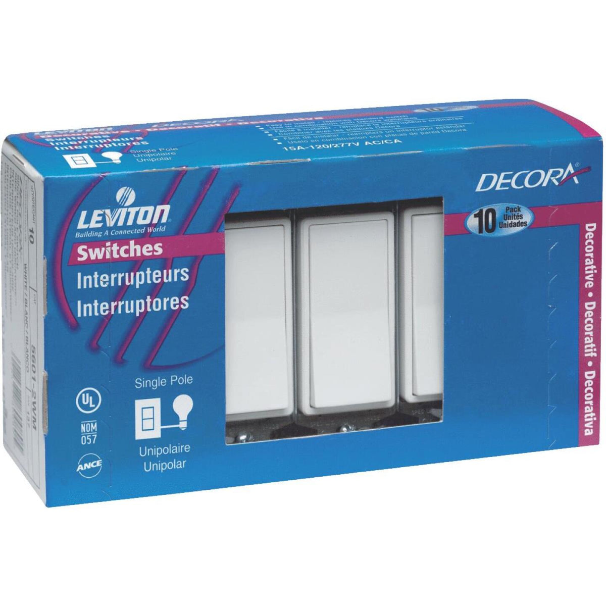 Leviton Decora Residential Grade 15 Amp Rocker Single Pole Switch ...